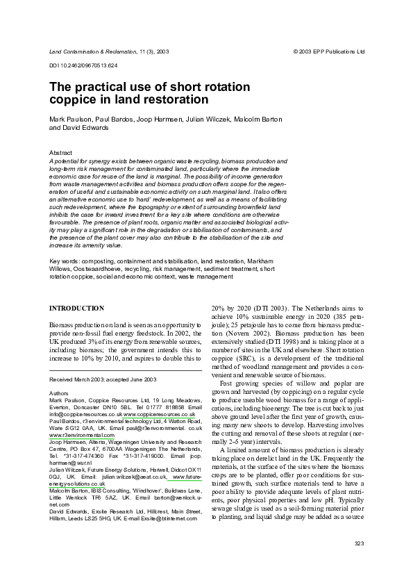 (PDF) The practical use of short rotation coppice in land restoration