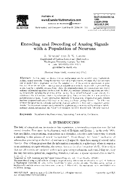 (PDF) Encoding and decoding of analog signals with a population of neurons