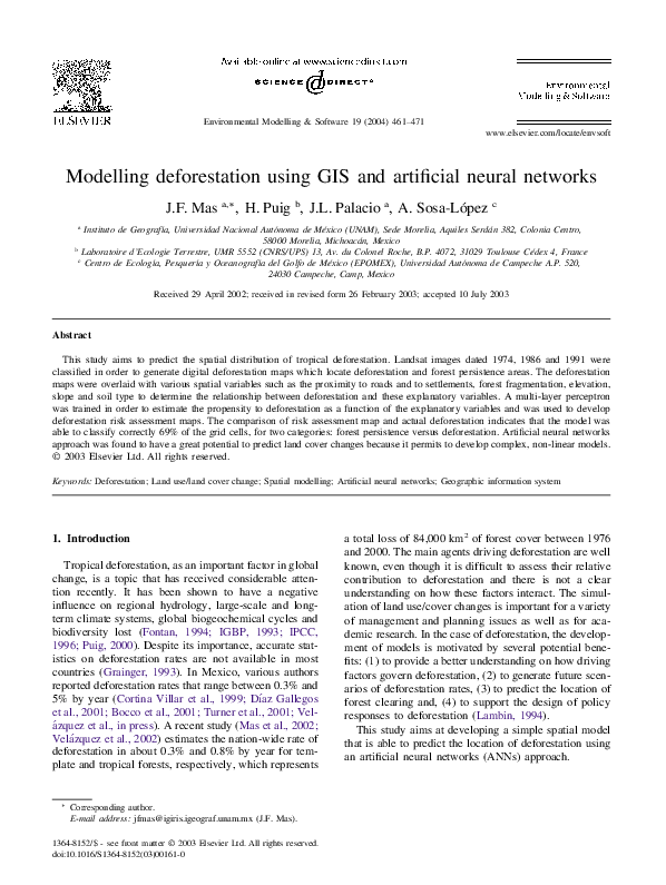 Pdf Modelling Deforestation Using Gis And Artificial Neural Networks