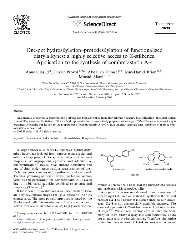 (PDF) One-pot hydrosilylation–protodesilylation of functionalized ...