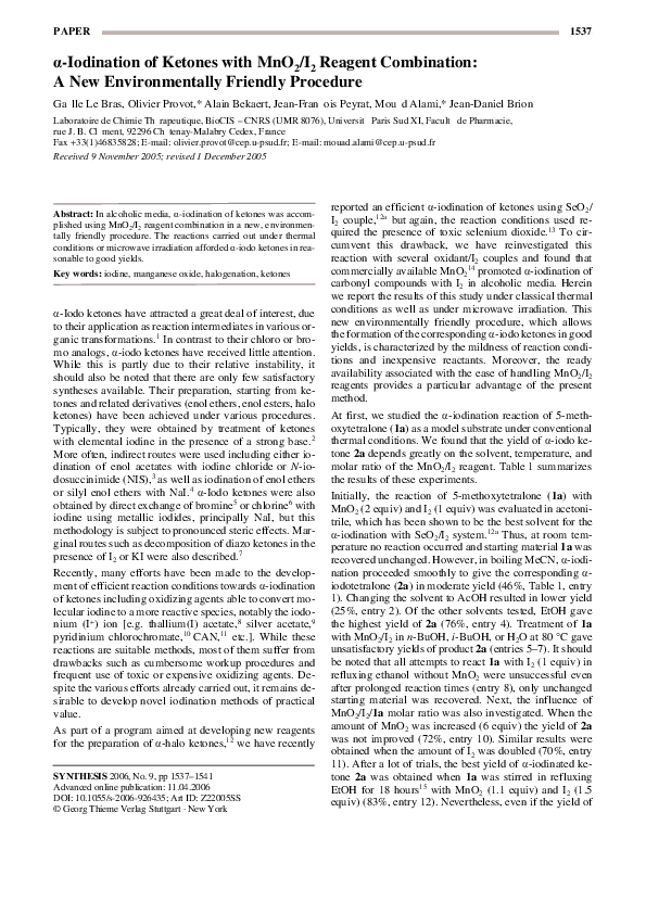 (PDF) α-Iodination of Ketones with MnO2/I2 Reagent Combination: A New ...