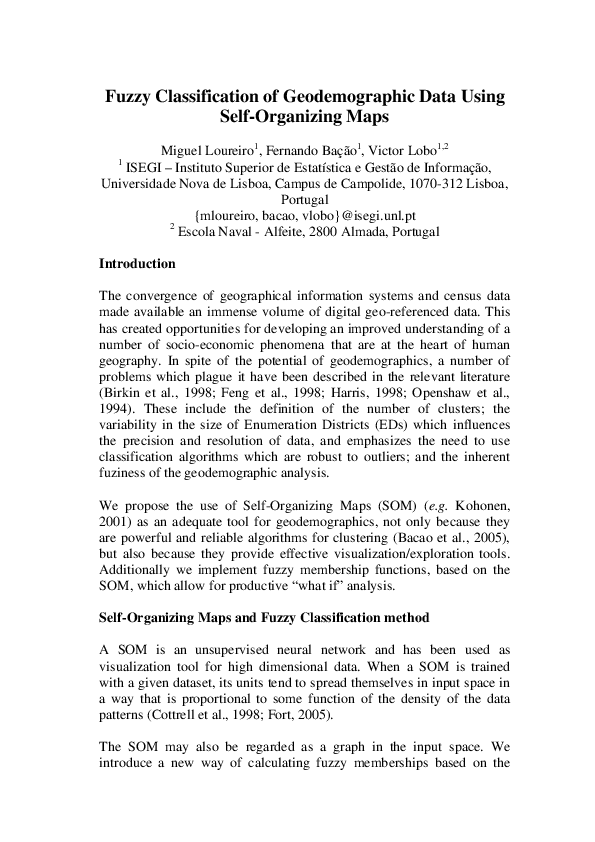 (PDF) Fuzzy classification of geodemographic data using self-organizing maps
