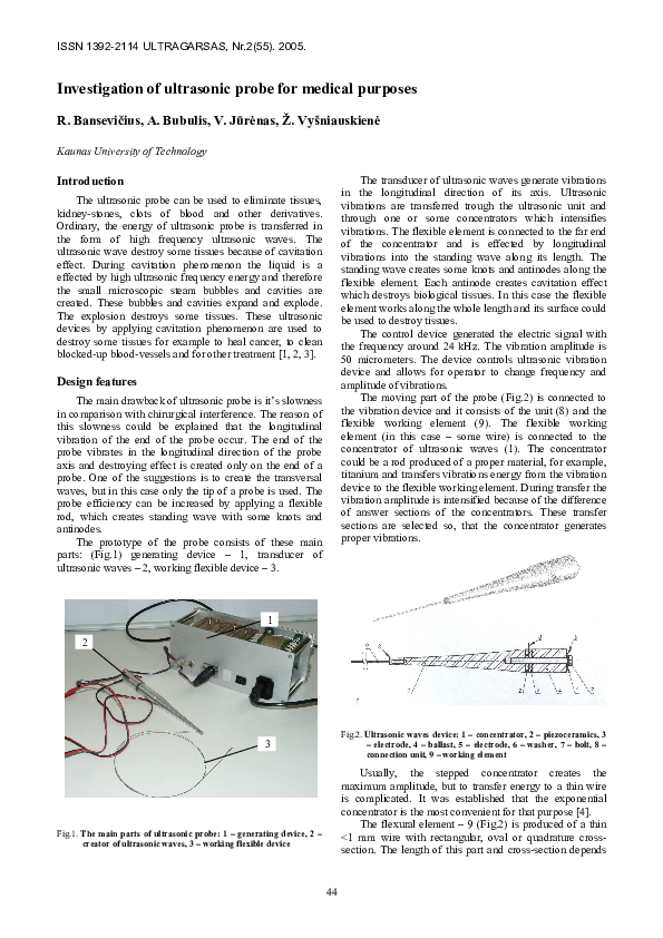 (PDF) Investigation of ultrasonic probe for medical purposes