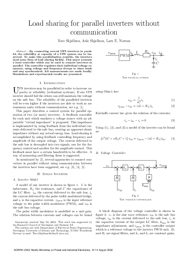 (PDF) Load sharing for parallel inverters without communication