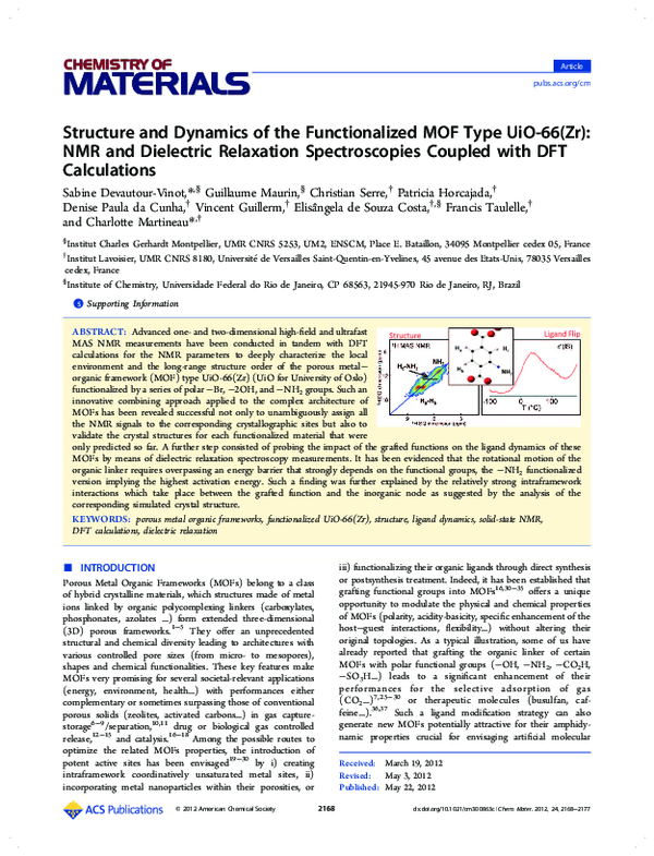 (PDF) Structure and Dynamics of the Functionalized MOF Type UiO-66(Zr): NMR and Dielectric ...