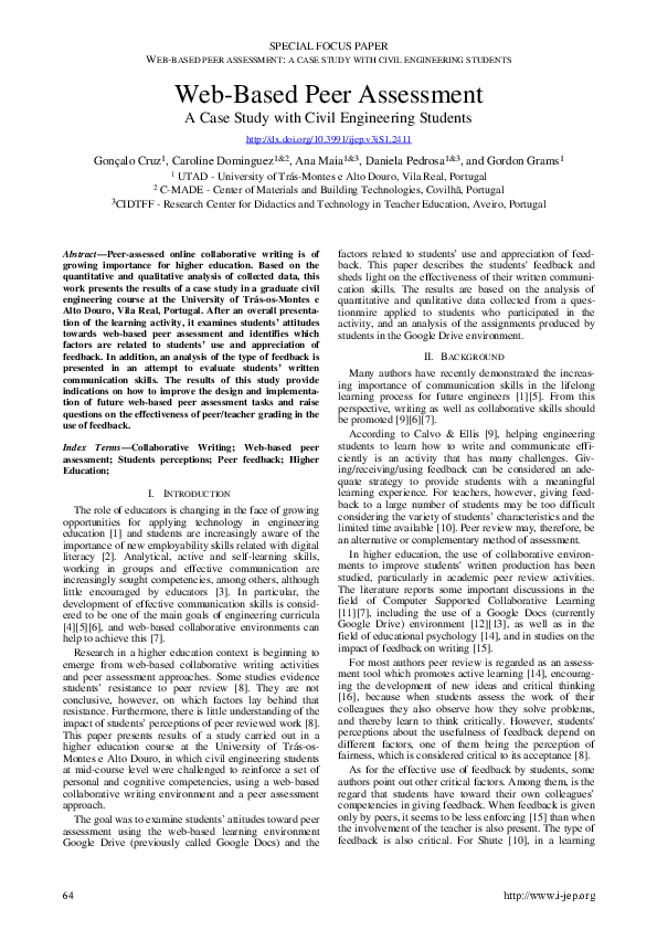 (PDF) Web-based Peer Assessment: A Case Study with Civil Engineering Students