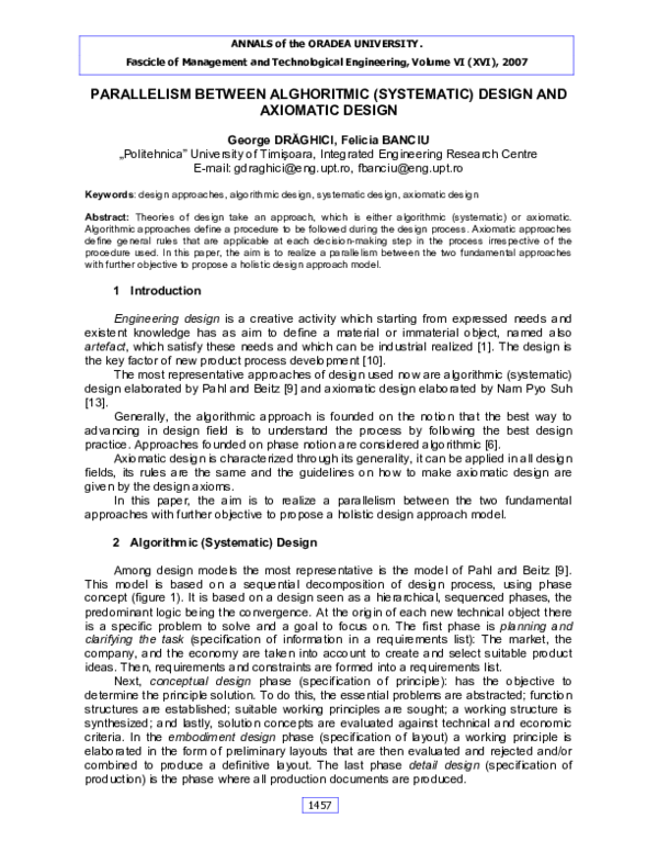 (PDF) PARALLELISM BETWEEN ALGHORITMIC (SYSTEMATIC) DESIGN AND AXIOMATIC DESIGN