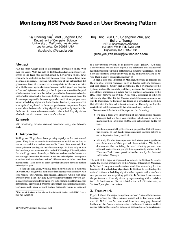 (PDF) Monitoring RSS Feeds Based on User Browsing Pattern | 昀 季 ...