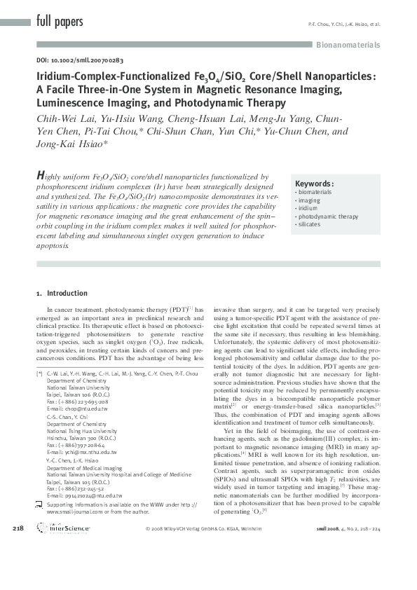 (PDF) Iridium-Complex-Functionalized Fe3O4/SiO2 Core/Shell Nanoparticles: A Facile Three-in-One ...