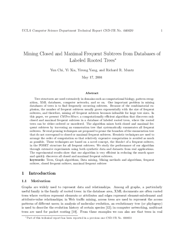 Pdf Mining Closed And Maximal Frequent Subtrees From Databases Of