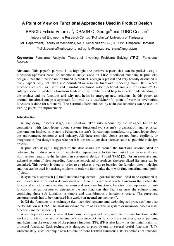 (PDF) A Point of View on Functional Approaches Used in Product Design