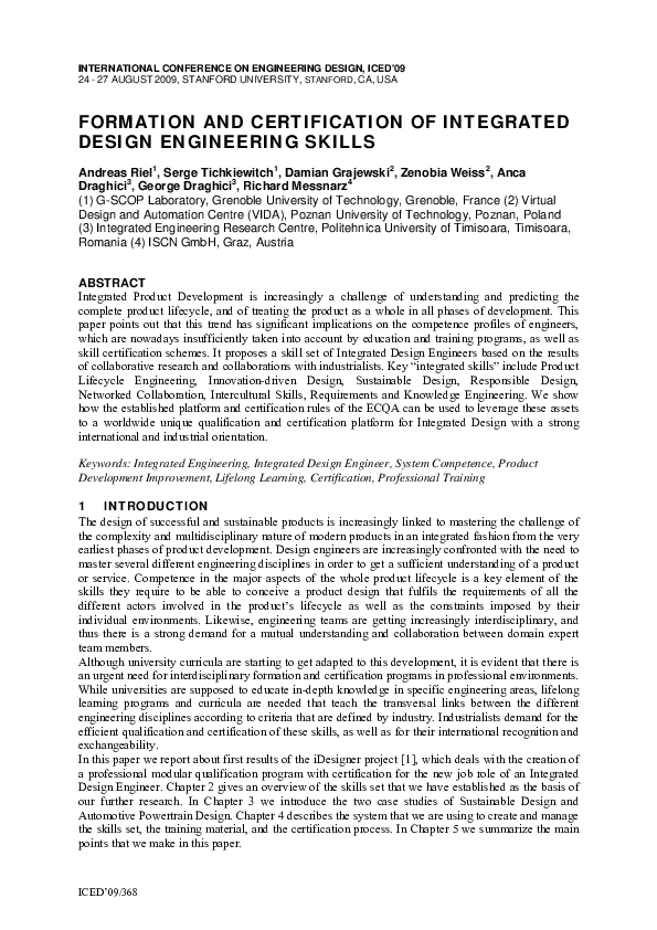 (PDF) Formation and Certification of Integrated Design Engineering Skills