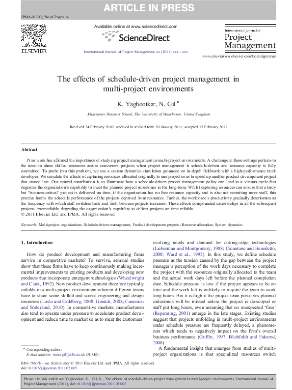 (PDF) The effects of schedule-driven project management in multi-project environments