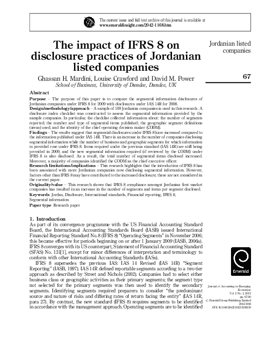 (PDF) The impact of IFRS 8 on disclosure practices of Jordanian listed ...