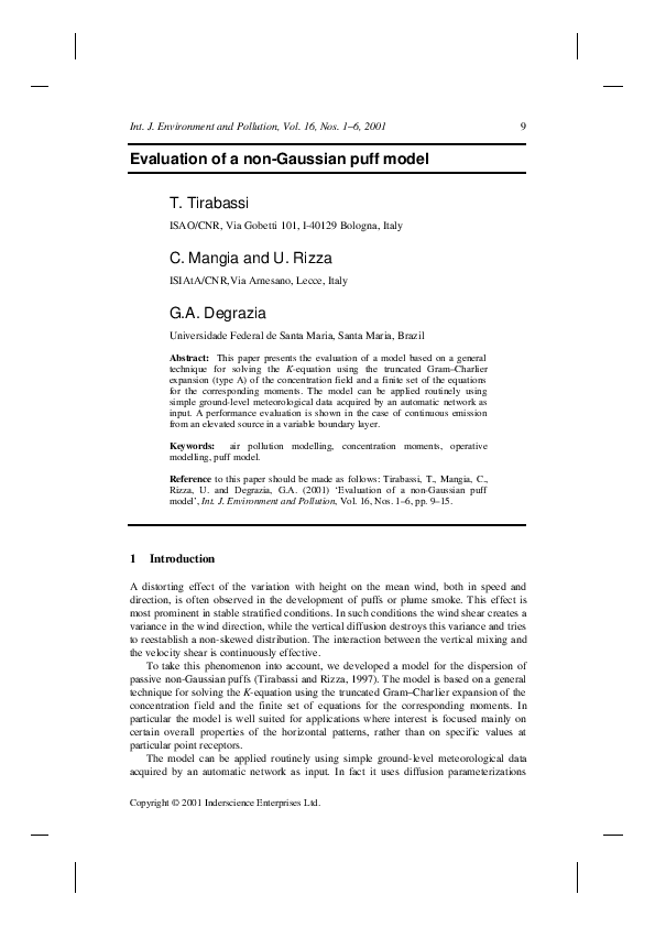 (PDF) Evaluation of a Non-Gaussian Puff Model for Air Quality