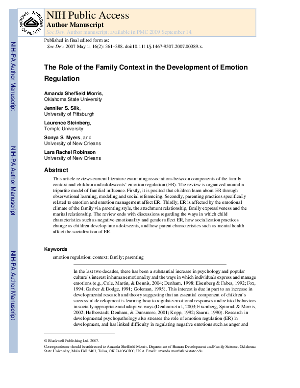 (PDF) The Role of the Family Context in the Development of Emotion ...