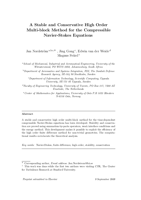 (PDF) A stable and conservative high order multi-block method for the compressible Navier–Stokes ...