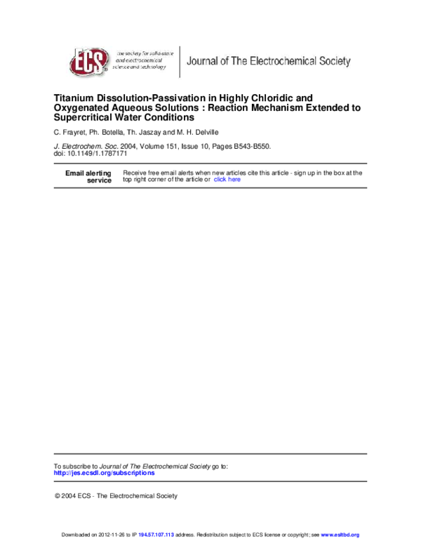 (PDF) Titanium Dissolution-Passivation in Highly Chloridic and ...