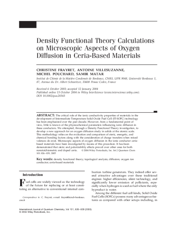 (PDF) Density functional theory calculations on microscopic aspects of oxygen diffusion in ceria ...