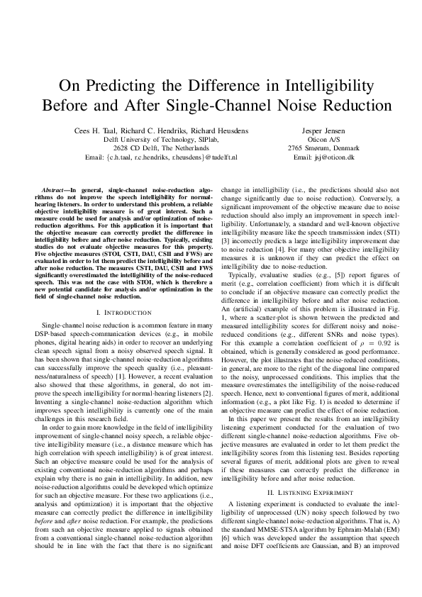 (PDF) On predicting the difference in intelligibility before and after single-channel noise ...