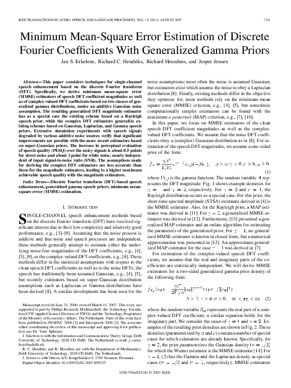 Pdf Minimum Mean Square Error Estimation Of Discrete Fourier Coefficients With Generalized