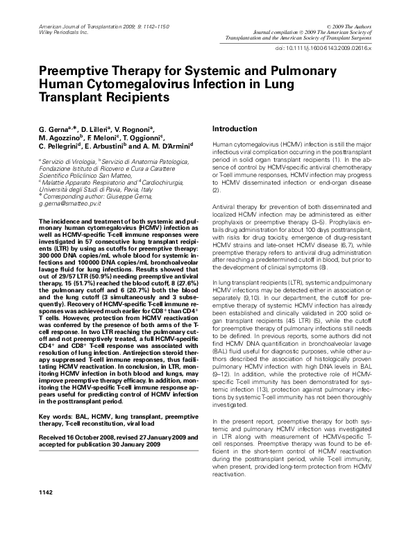(PDF) Pulmonary involvement during cytomegalovirus infection in immunosuppressed patients | M.C ...