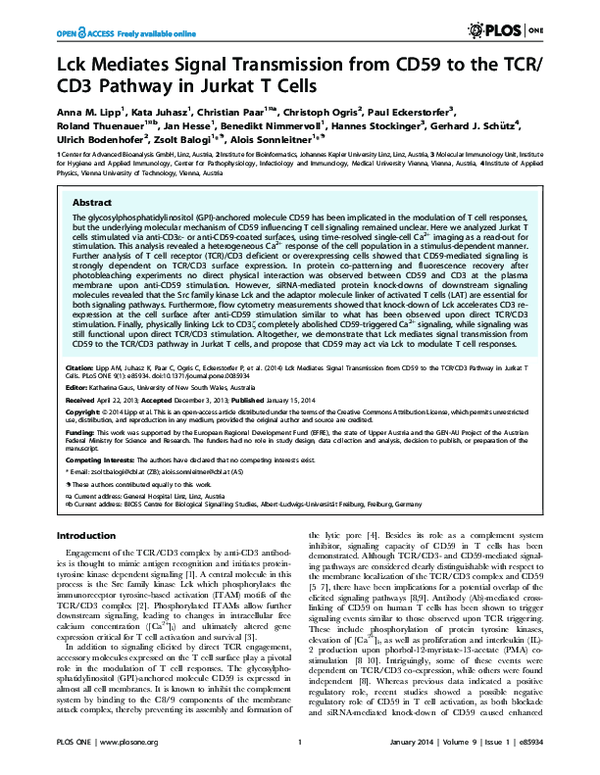 (PDF) Lck Mediates Signal Transmission from CD59 to the TCR/CD3 Pathway ...