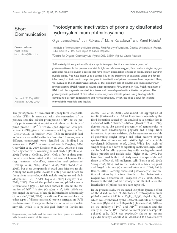 (PDF) Photodynamic inactivation of prions by disulfonated ...