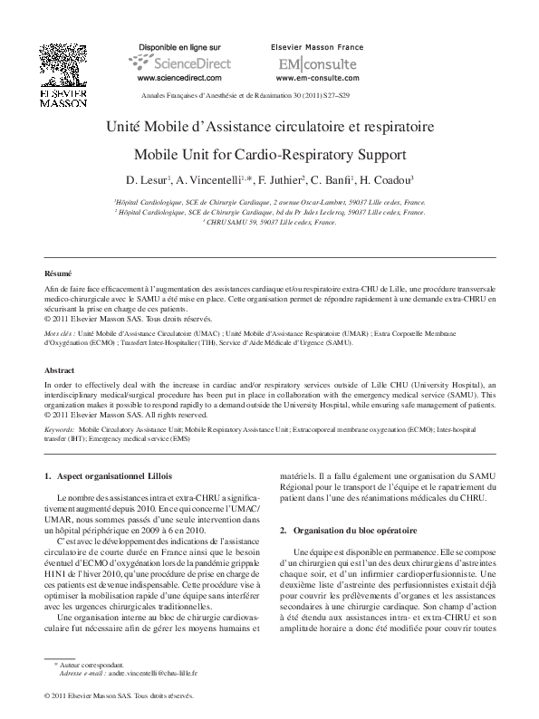 (PDF) [Mobile unit for cardio-respiratory support]