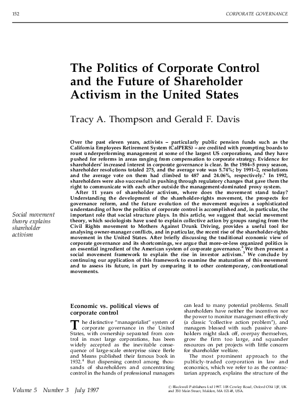 (PDF) The Politics of Corporate Control and the Future of Shareholder ...
