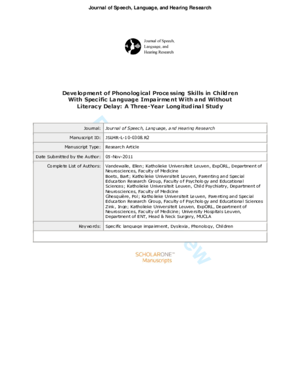 (PDF) Development of Phonological Processing Skills in Children With Specific Language ...