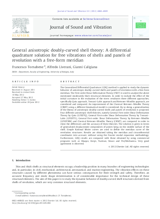 (PDF) General anisotropic doubly-curved shell theory: A differential ...