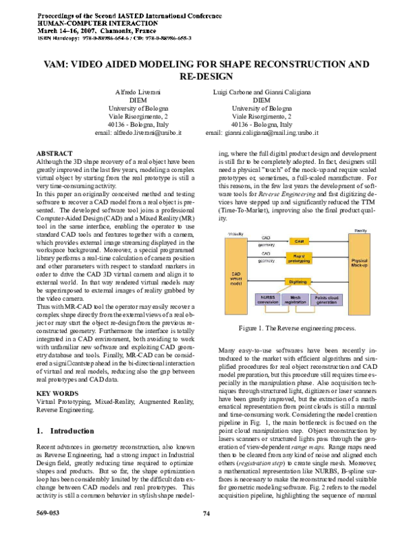 (PDF) VAM: VIDEO AIDED MODELING FOR SHAPE RECONSTRUCTION AND REDESIGN