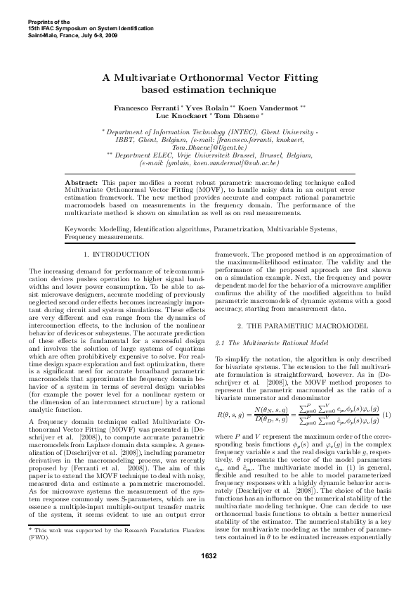 Pdf A Multivariate Orthonormal Vector Fitting Based Estimation Technique