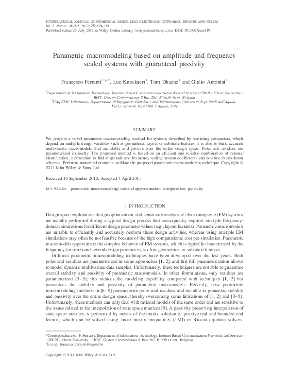 (PDF) Parametric macromodeling based on amplitude and frequency scaled systems with guaranteed ...
