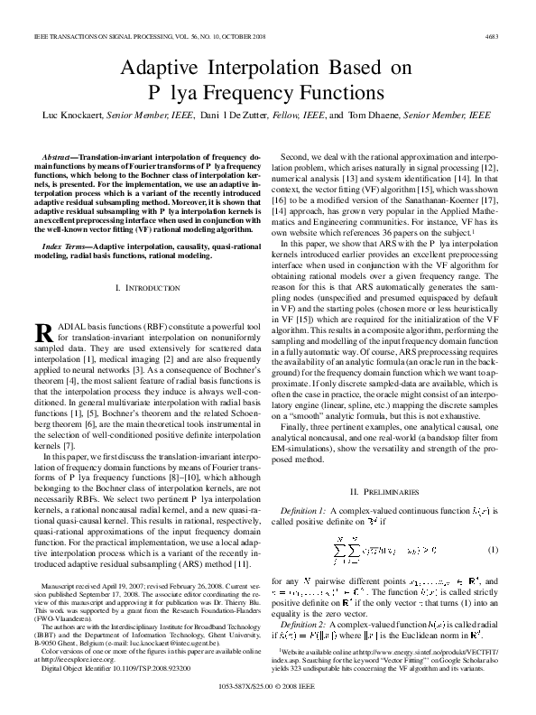 (PDF) Adaptive Pólya Frequency Interpolation Methods