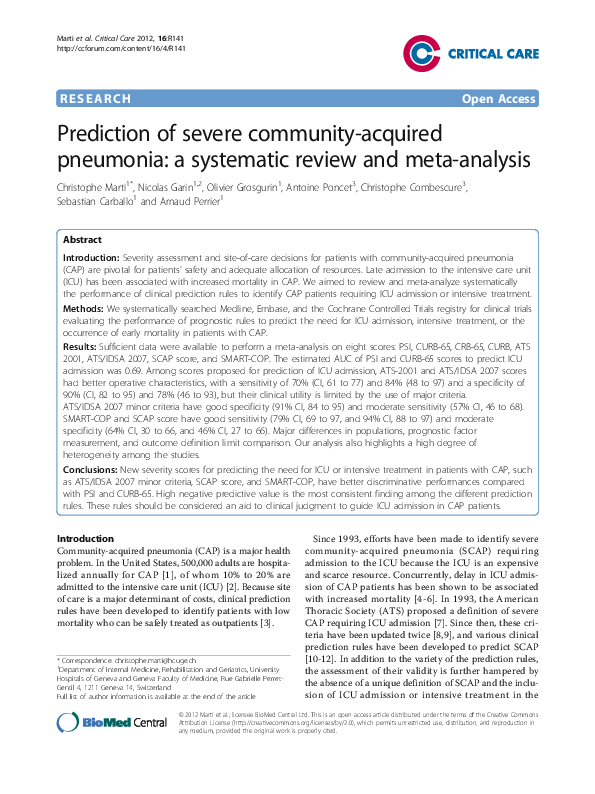 (PDF) Prediction of severe community-acquired pneumonia: a systematic ...