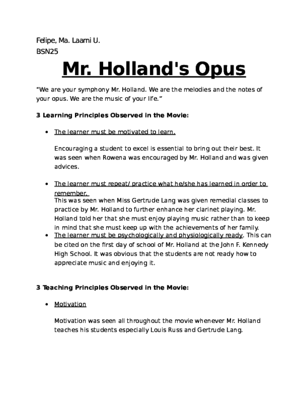 (DOC) Mr. Holland's Opus: A Review