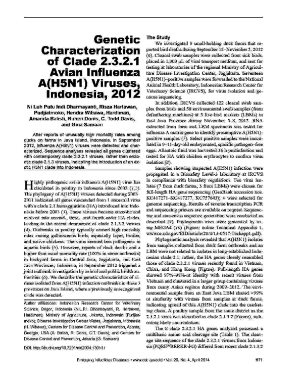 (PDF) Genetic Characterization of Clade 2.3.2.1 Avian Influenza A(H5N1 ...