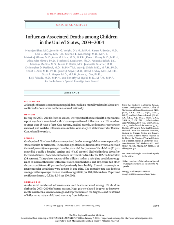 (PDF) Influenza-Associated Deaths among Children in the United States ...