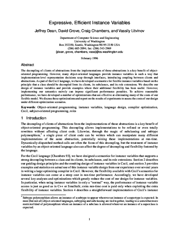 (PDF) Expressive, Efficient Instance Variables