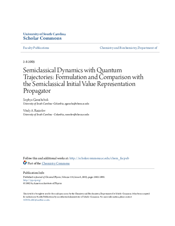 (PDF) Semiclassical dynamics with quantum trajectories: Formulation and comparison with the ...