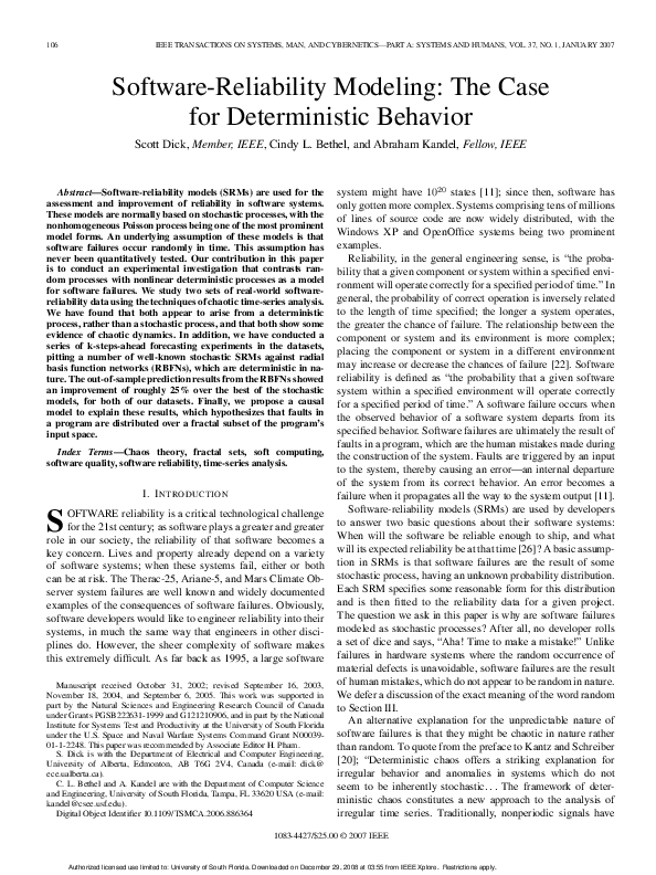 (PDF) Software-Reliability Modeling: The Case for Deterministic Behavior