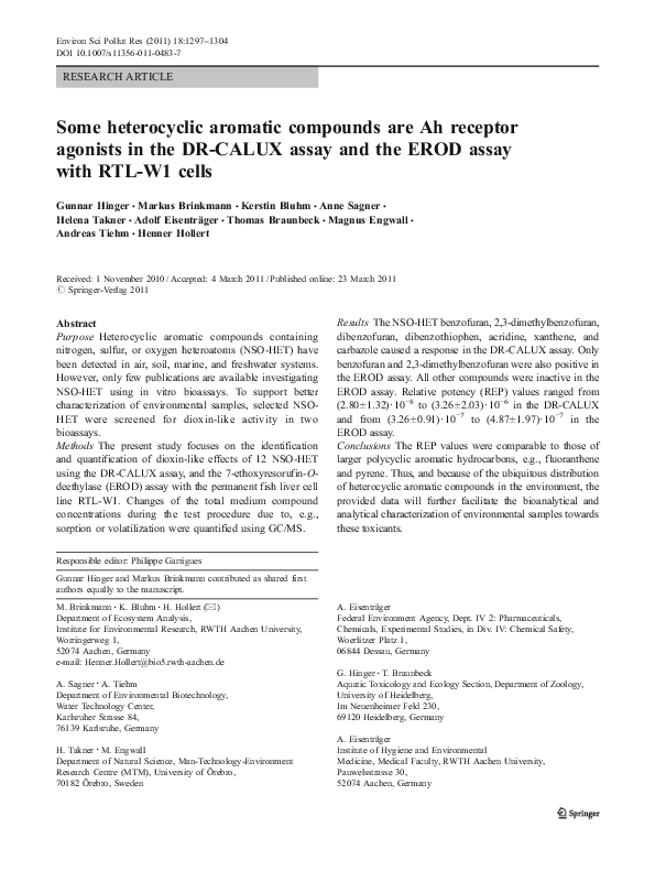 (PDF) Some heterocyclic aromatic compounds are Ah receptor agonists in ...
