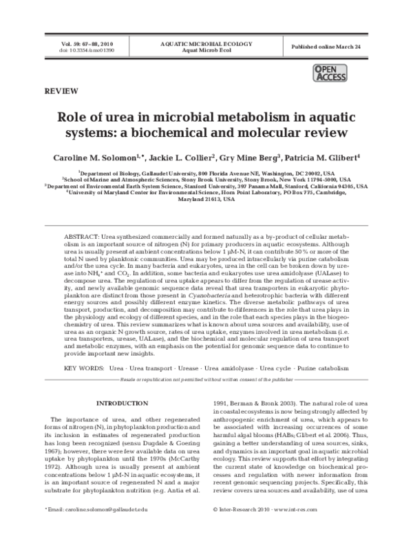 (PDF) Role of urea in microbial metabolism in aquatic systems: a ...