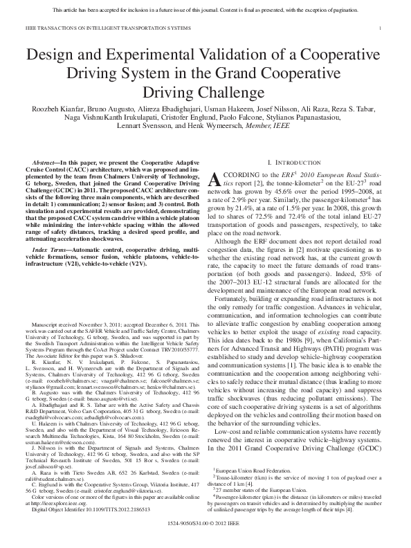 Pdf Design And Experimental Validation Of A Cooperative Driving System In The Grand