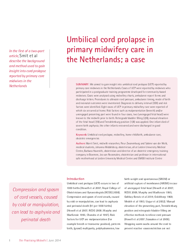 (PDF) Umbilical cord prolapse in primary midwifery care in the ...