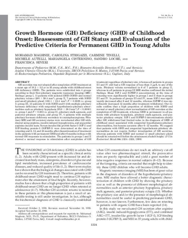 (PDF) Growth Hormone (GH) Deficiency (GHD) of Childhood Onset ...
