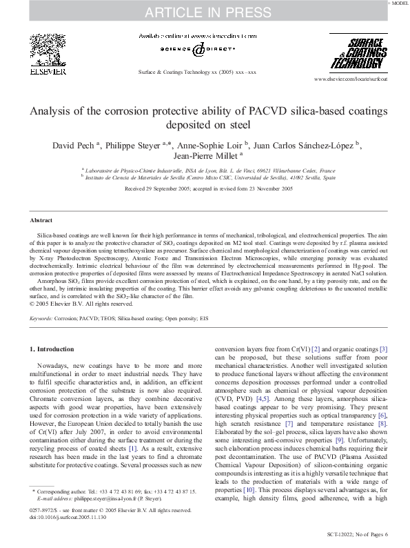 (PDF) Analysis of the corrosion protective ability of PACVD silica ...