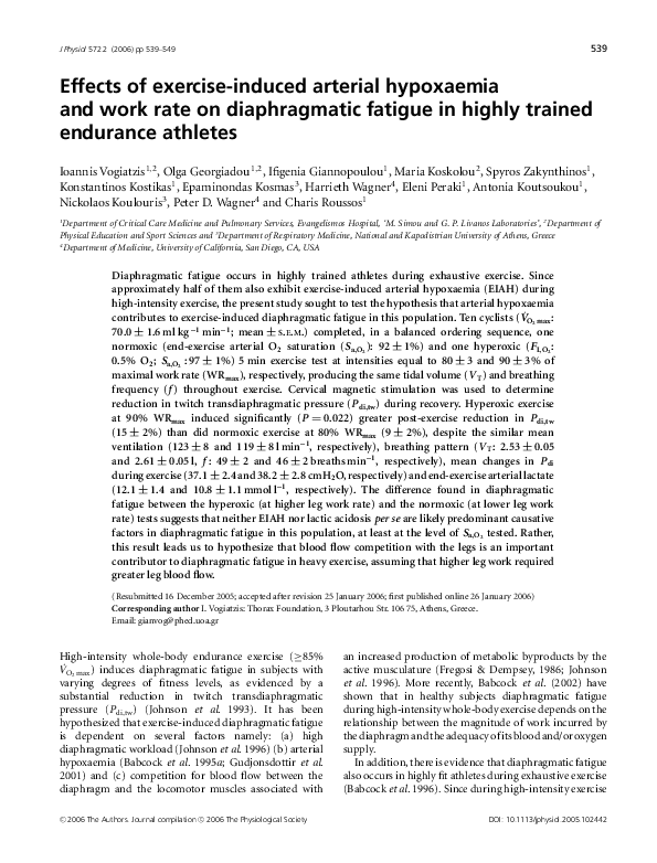 (PDF) Effects of exercise-induced arterial hypoxaemia and work rate on ...